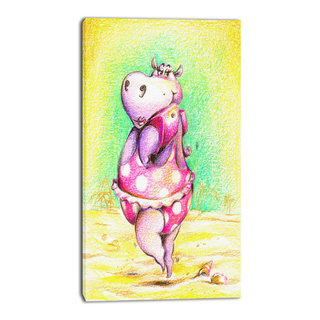 Cute Hippo Goes Swimming, Abstract Canvas Art Print, 16"x32" - Eclectic ...