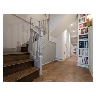 Aged effect herringbone parquet and traditional stair cladding ...