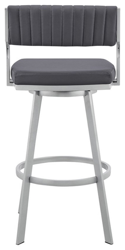 Armen Living Scranton 30" Faux Leather/Metal Bar Stool in Silver/Slate ...