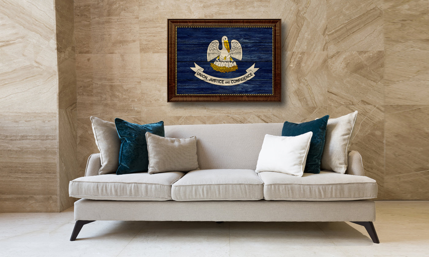 Louisiana State Textured Flag Print With Brown Gold Frame, 15" x 21 ...