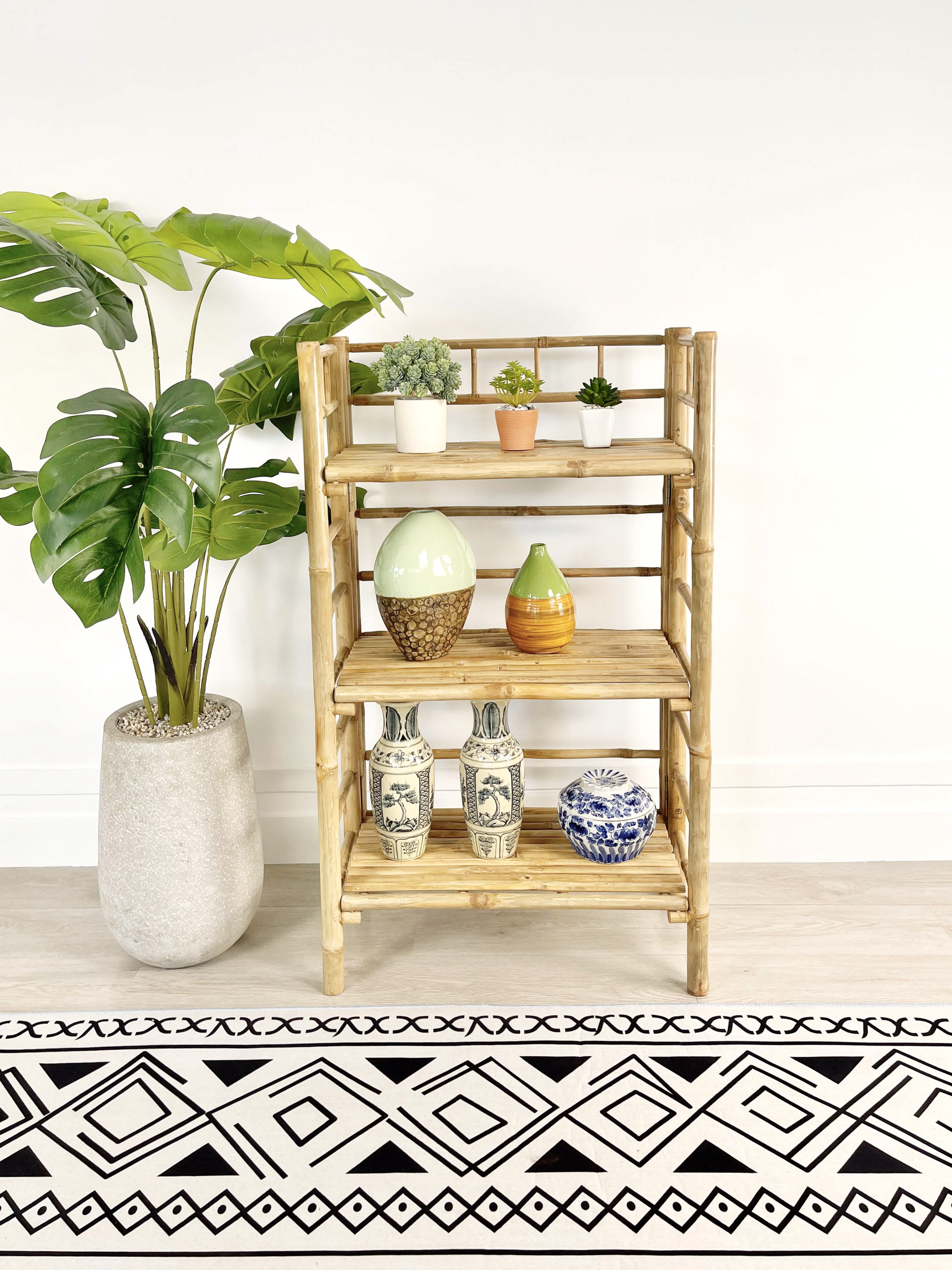 Bamboo Multi-Purpose Freestanding Folding Collapsible 3-tier Bookcase ...