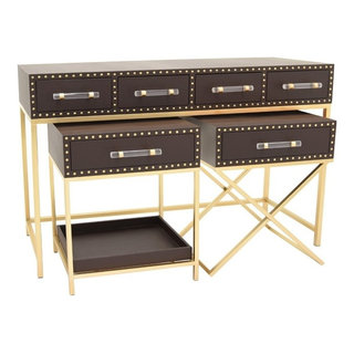 Functional Console Table Brown And Gold Set of 3 - Contemporary ...