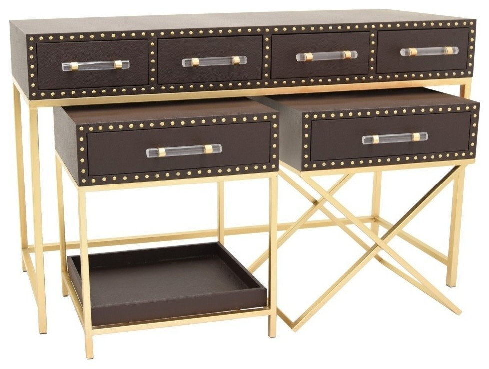 Functional Console Table Brown And Gold Set of 3 - Contemporary ...