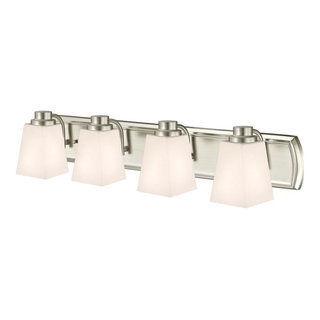 4-Light Bath Vanity Light, Square White Glass, Chrome - Transitional ...