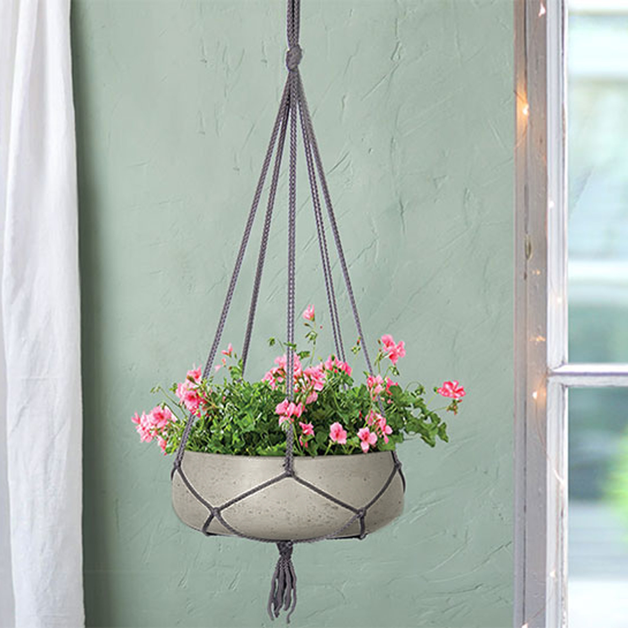 Patio 9" Wide Circular Small Hanging Pot With Netting - Beach Style ...