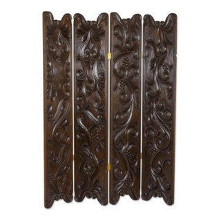 Novica Sinuous Vines Wood Folding Screen - Farmhouse - Screens And Room ...
