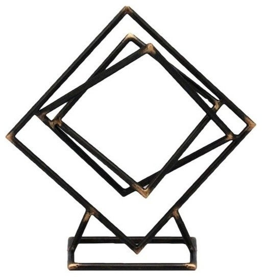 Tangled Squares Abstract Sculpture on Square Base, Gray, Small ...