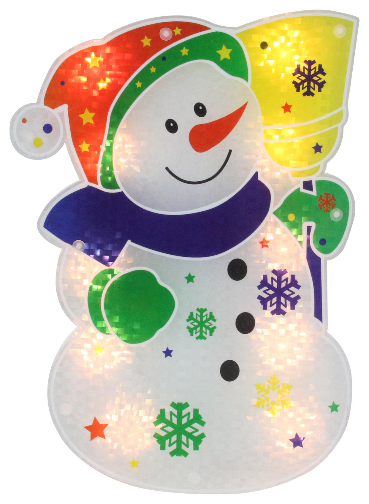 12.5" Lighted Holographic Snowman Christmas Window Silhouette Decor ...