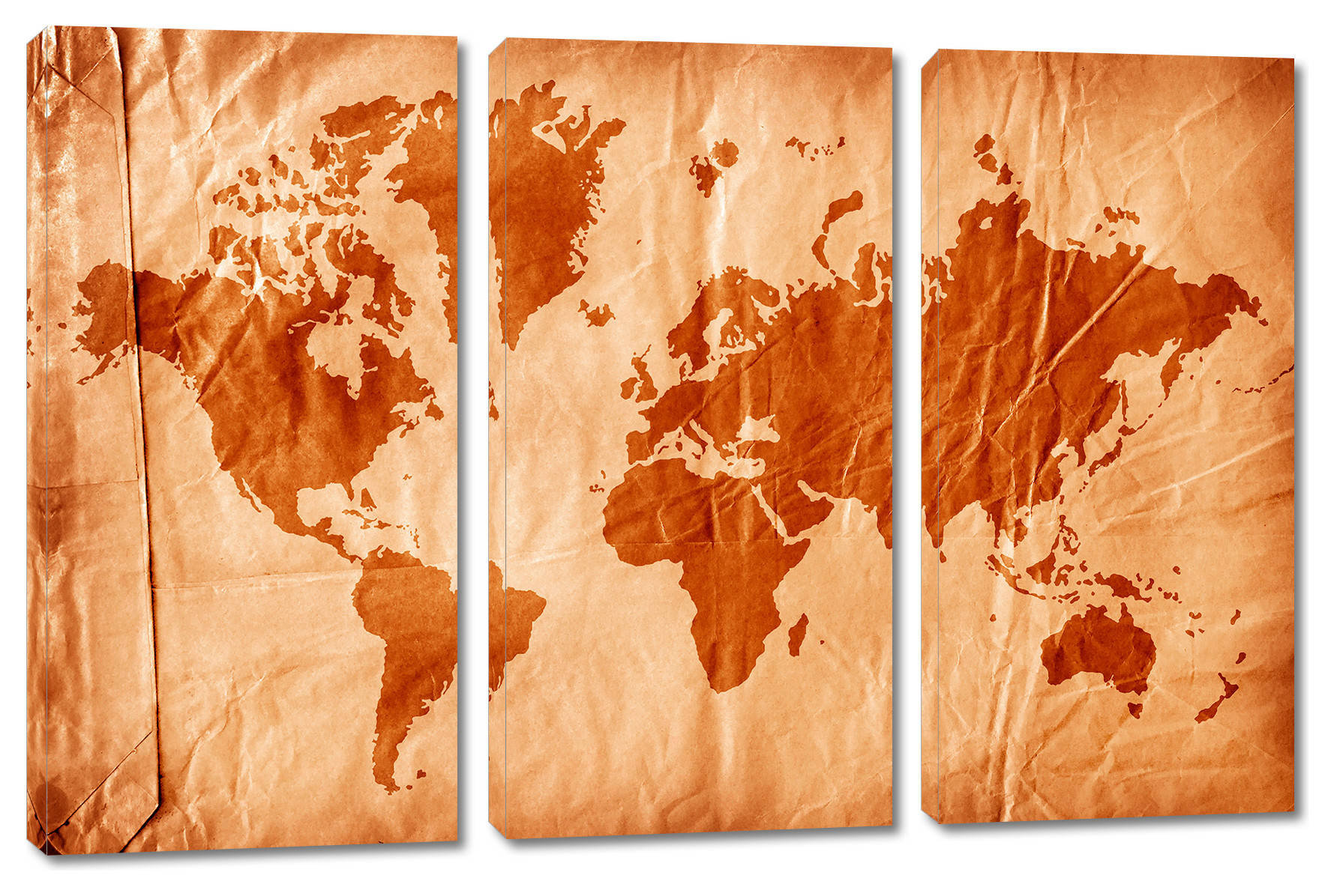 Vintage World Map Canvas Print, 3 Panel Split, Triptych Wall Art, 36x24 ...