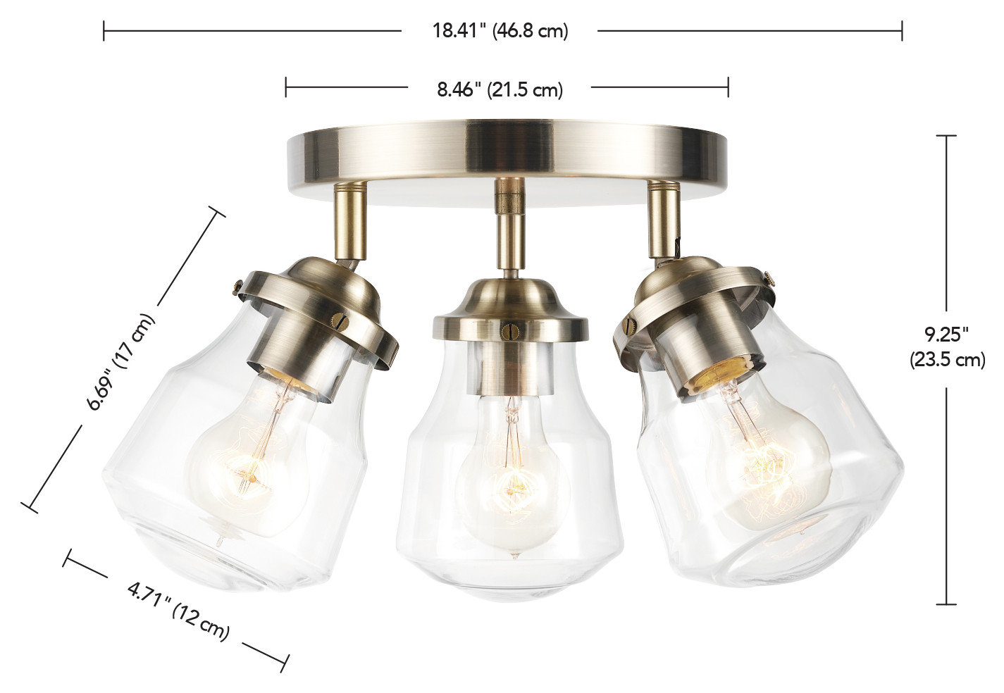 3-Light Antique Brass Track Lighting Canopy Light with Clear Glass ...