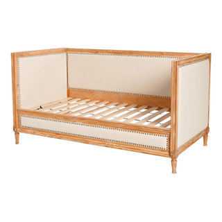 Cream Linen Daybed with Wooden Frame in Salvage Oak Finish - French ...