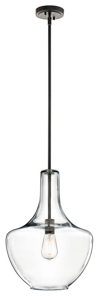 1 Light Contemporary Large Bell Shade Pendant Light Fixture Clear Glass ...
