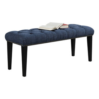55" X 17" X 21" Blue Linen And Espresso Bench - Transitional ...