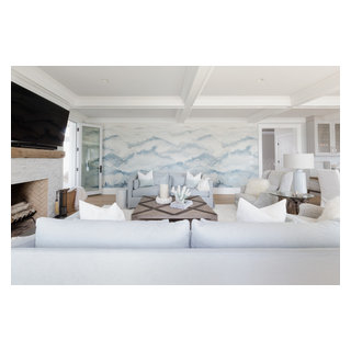 Transitional shingle style waterfront - Beach Style - Living Room ...