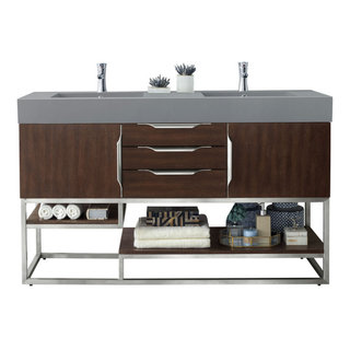 Columbia 59" Double Vanity, Coffee Oak, Dusk Gray Glossy Composite Top ...