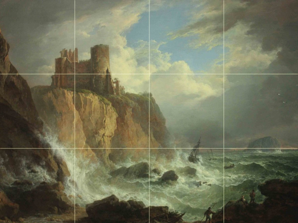 Tile Mural, View of Tantallon Castle and the Bass Rock, 8" Ceramic ...