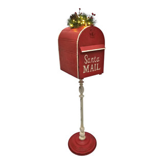 Standing "Santa's Mail" Christmas Mailbox With Light-Up Wreath, Red ...
