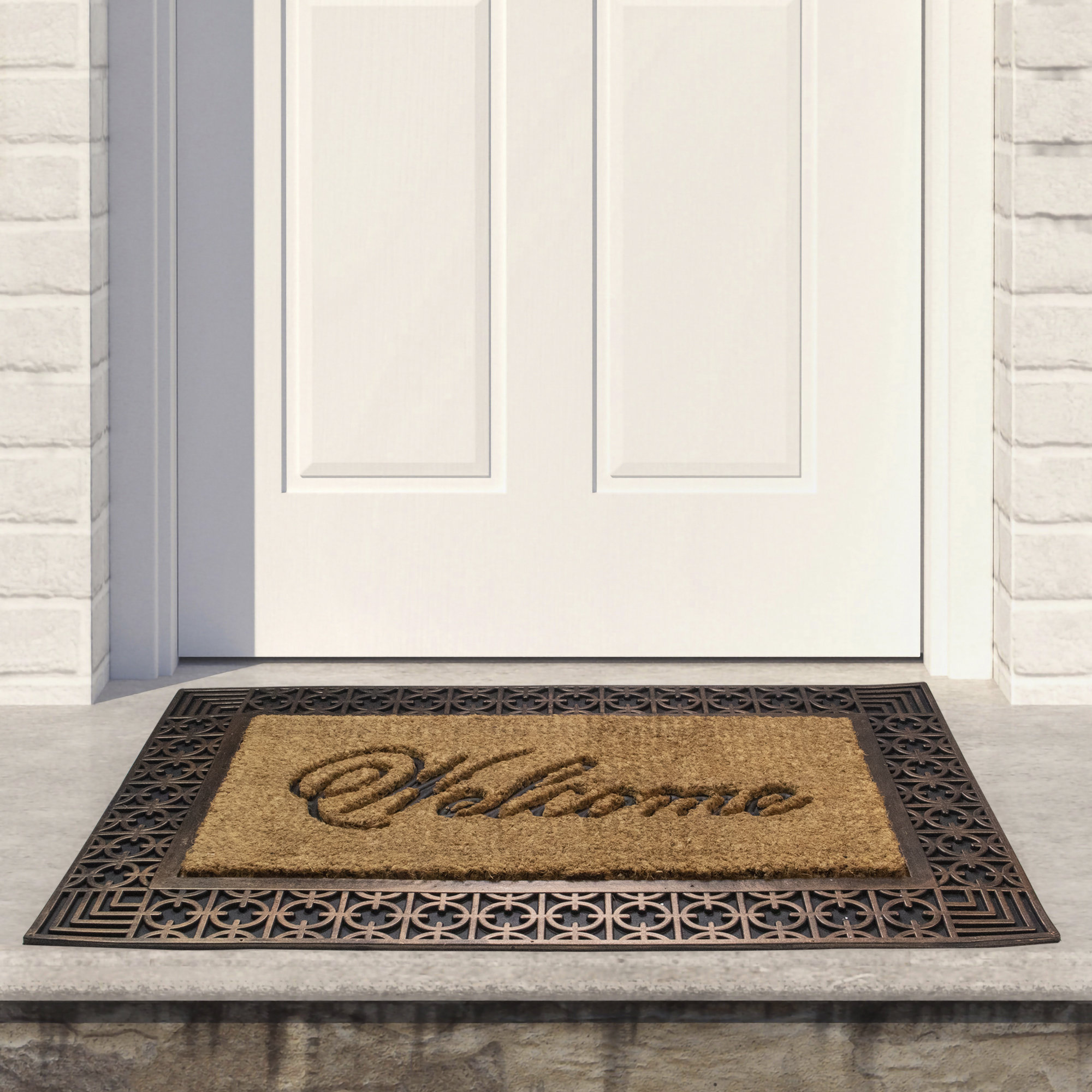 Gold and Natural Coir Rectangular "Welcome" Doormat 23" x 35 ...