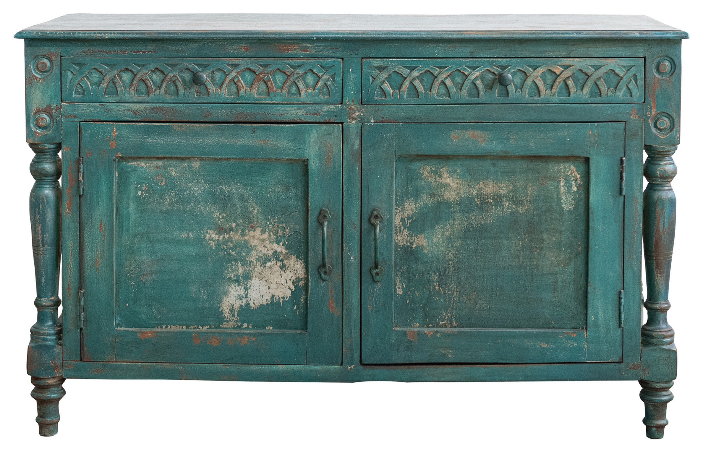 Distressed Hand-Painted Carved Mango Wood Vintage Reproduction Cabinet ...
