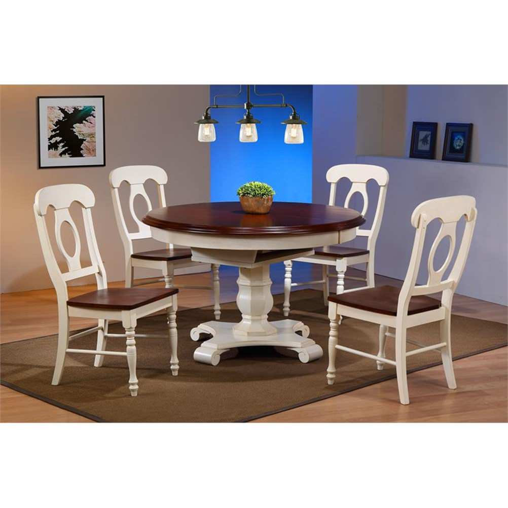 Pemberly Row Round/Oval Extendable Dining Table in White/Brown Wood ...