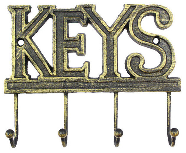 Rustic Gold Cast Iron Keys Hooks 8" - Rustic - Wall Hooks - by ...