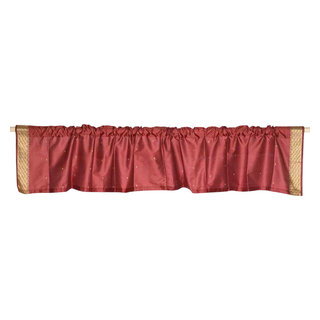 Maroon - Rod Pocket Top It Off handmade Sari Valance - Pair, 43 X 15 ...
