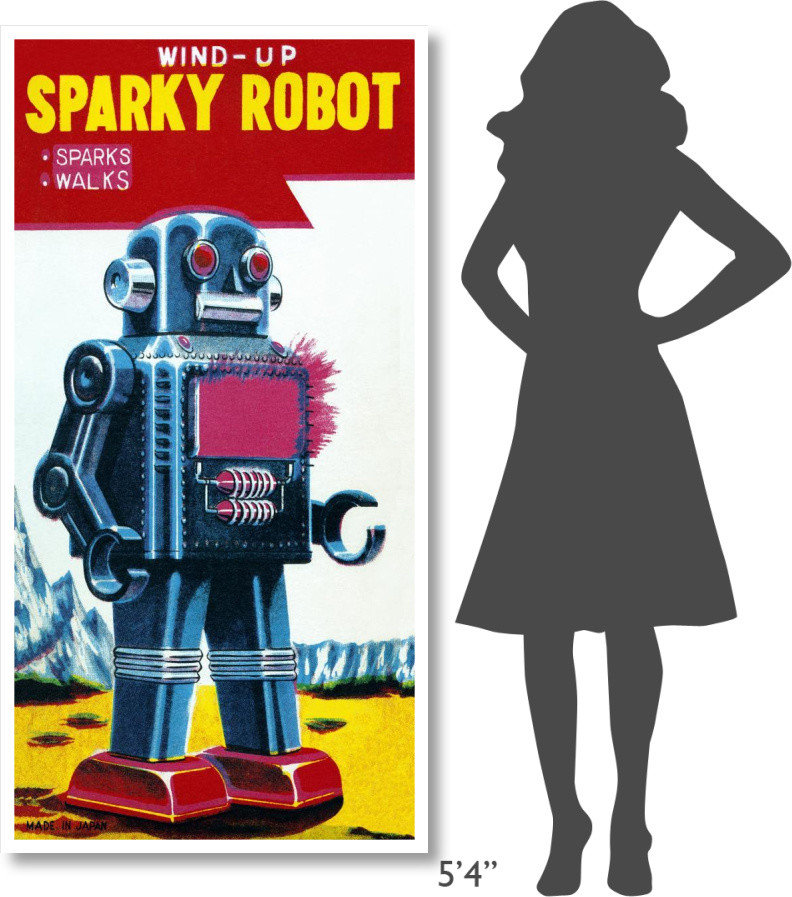 "Sparky Robot" Digital Paper Print by Retrobot, 14"x26", 32"x62 ...