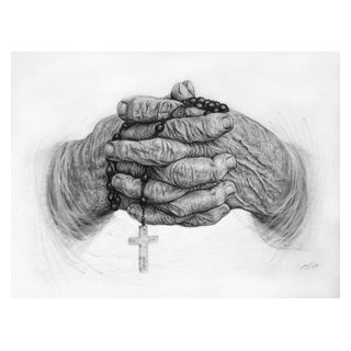 Wrinkled Hands with Rosary Pencil Drawing - Contemporary - Fine Art ...