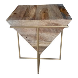 Wood, 18" Inverted Pyramid Side Table, Brown/Gold, 16x16x18" - Rustic ...