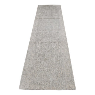 Parchment White Wool and Silk Fine Jacquard Hand Loomed Runner Rug 2'5 ...