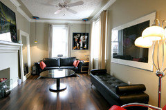 Accent wall in a long rectangular room