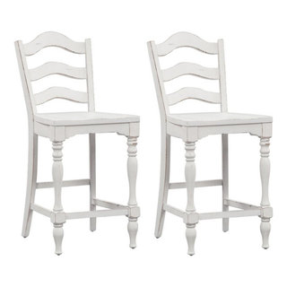Ladder Back Counter Chair (RTA)-Set of 2 European Traditional White ...