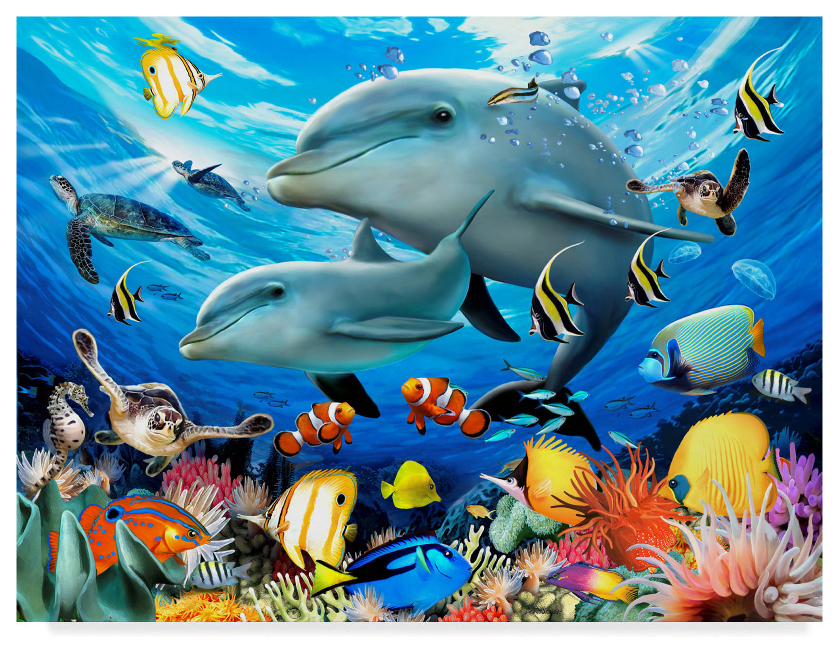 "The Dolphins" by Howard Robinson, Canvas Art, 47"x35" - Beach Style ...