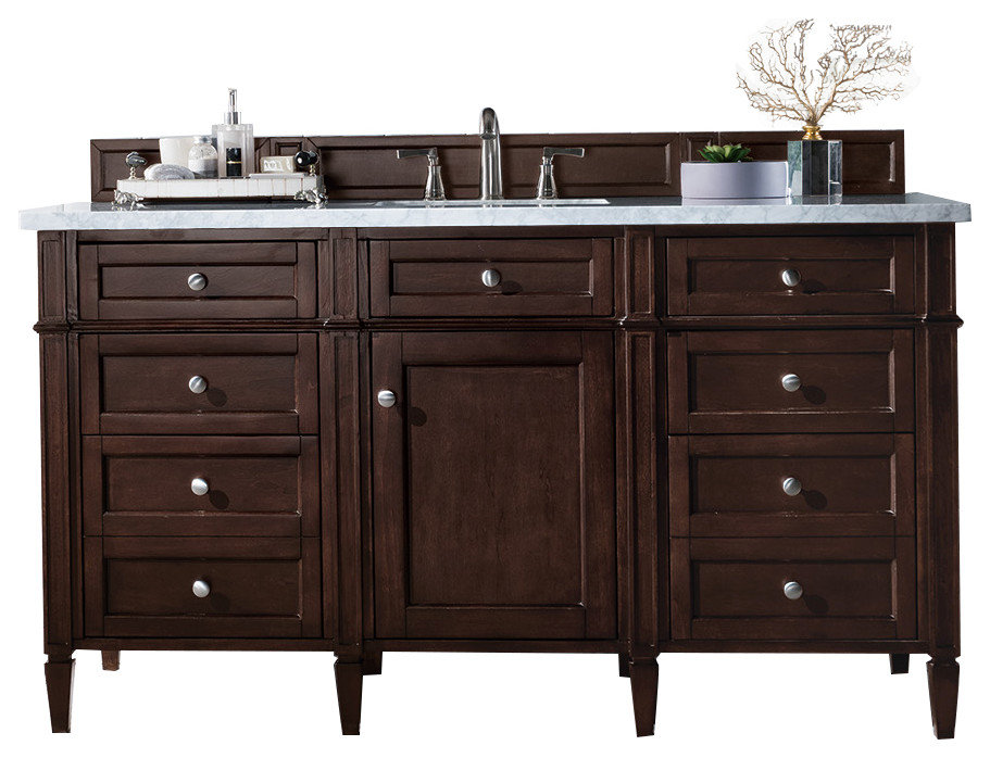 Brittany 60" Burnished Mahogany Vanity, Arctic Fall Solid Surface Top ...