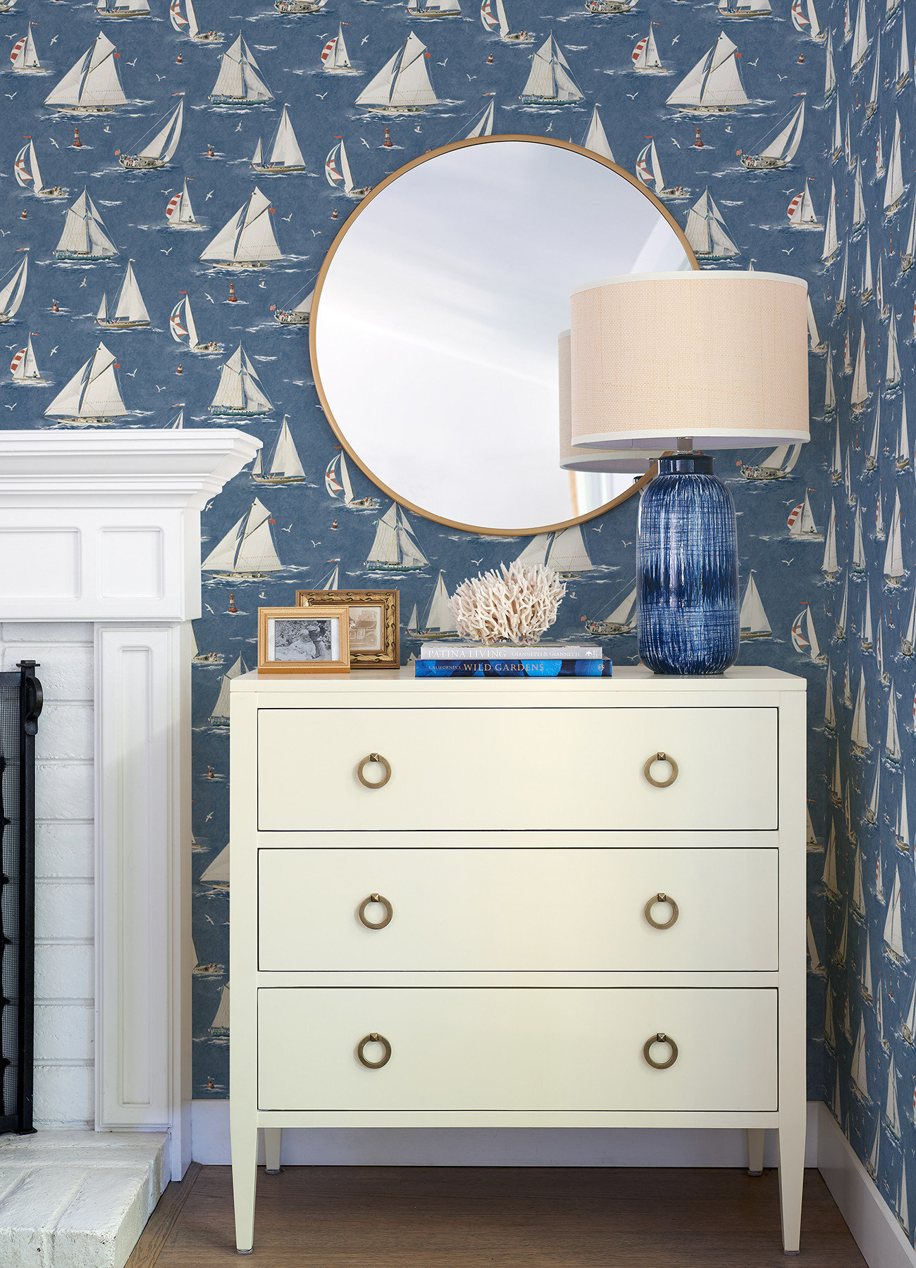 Leeward Navy Sailboat Wallpaper, Swatch - Beach Style - Wallpaper - by ...