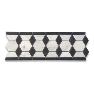 Carrara White Marble Hexagon Mosaic Border Listello Tile Honed 2", 1 ...