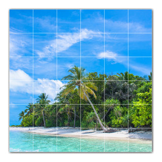 Beach Ceramic Tile Wall Mural HZ500085, 48" Wide x 48" High - Tropical ...