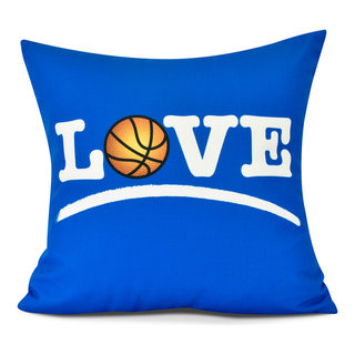 LOVE Basketball, Word Print Indoor/Outdoor Pillow, Royal Blue, 16" x 16 ...