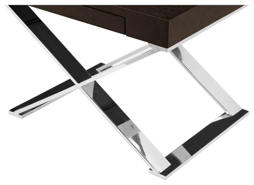 Pangea Home Alexa Modern Wood Veneer & Polished Steel Side Table in ...