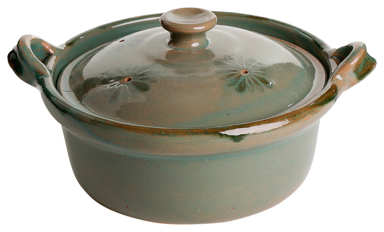 Ancient Cookware, Mexican Clay Lidded Cazuela Pot, Green, 8.5x10.5x5 ...