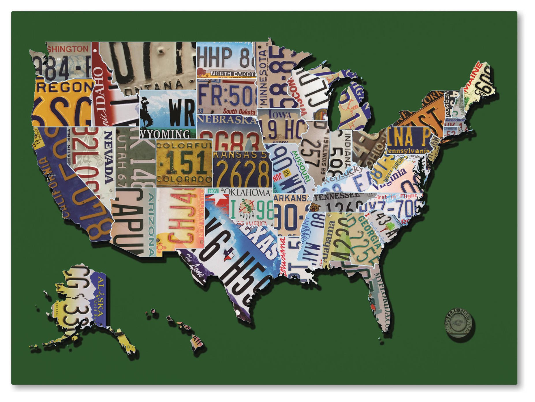 Masters Fine Art 'USA License Plate Map on Billiard Green' Canvas Art ...