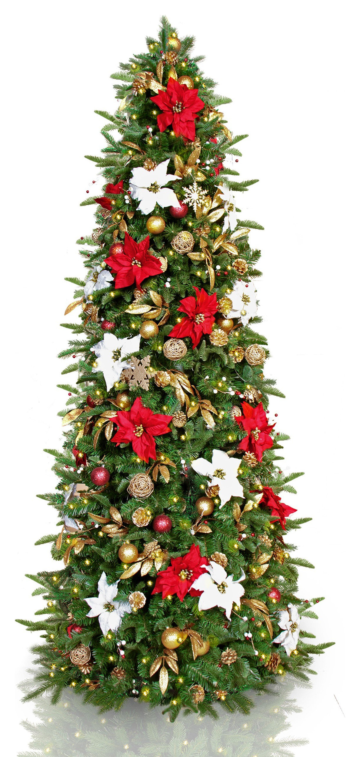 Easy Treezy 7.5' Pre-lit and Pre-Decorated Slim Red, Gold, White ...