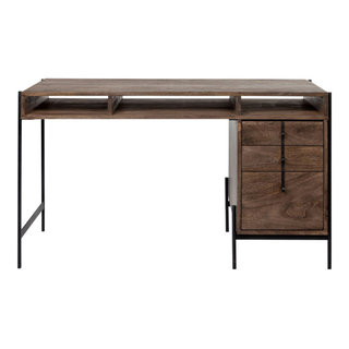 Medium Brown Wooden Writing Desk With 3 Drawers And 3 Open Shelves ...