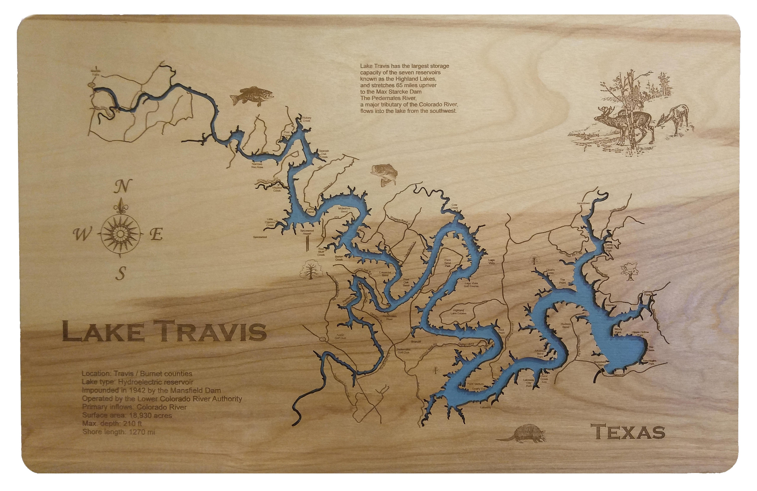 Lake Travis, Texas-Wood Lake Map, Medium - Contemporary - Wall Accents ...