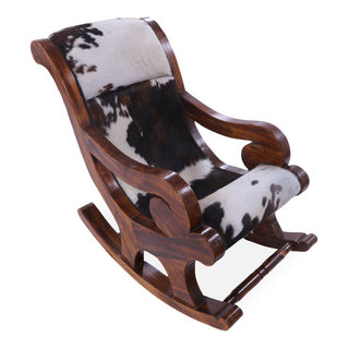 Hair-On Cowhide Wooden Handcrafted Rocking Chair RC129-FC, 24" W x 48 ...