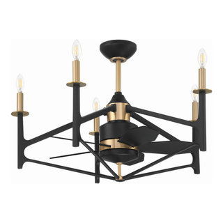 The Reserve 32" Ceiling Fan, Flat Black and Satin Brass - Transitional ...