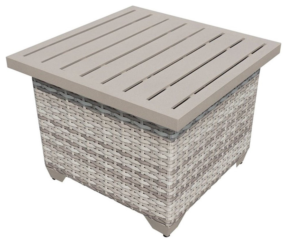 Home Square 2 Piece Outdoor Patio Wicker End Table Set in Vanilla Creme ...