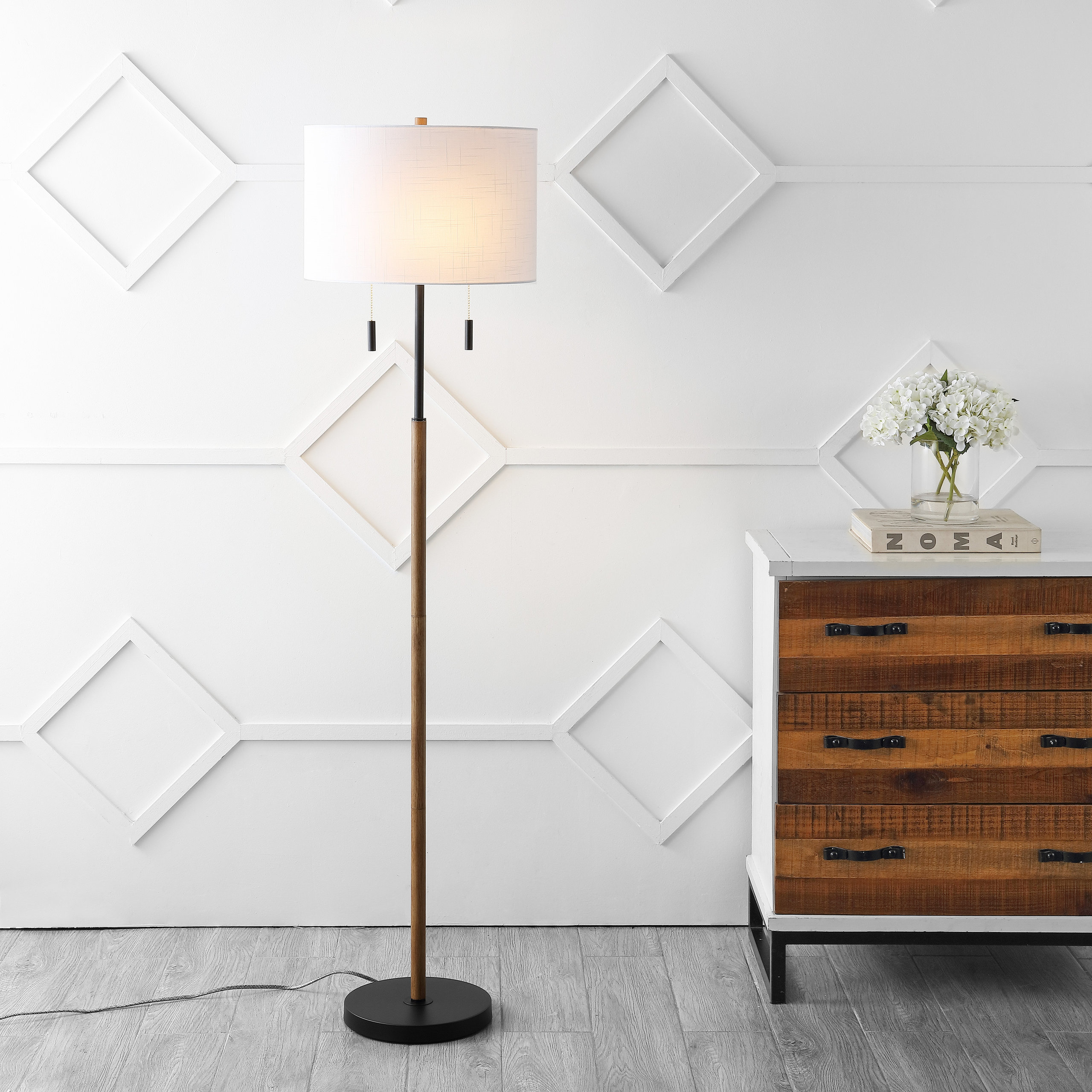 61"Rustic Farmhouse Iron Candlestick Pull Chains LED Floor Lamp Brown ...