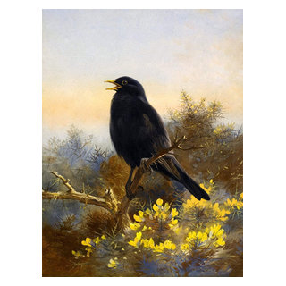 Tile Mural BLACKBIRD bird branch bush Accent Backsplash, Ceramic Matte ...