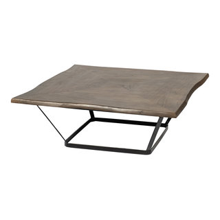 HomeRoots Square Solid Wood Top and Black Metal Base Coffee Table, 42 ...